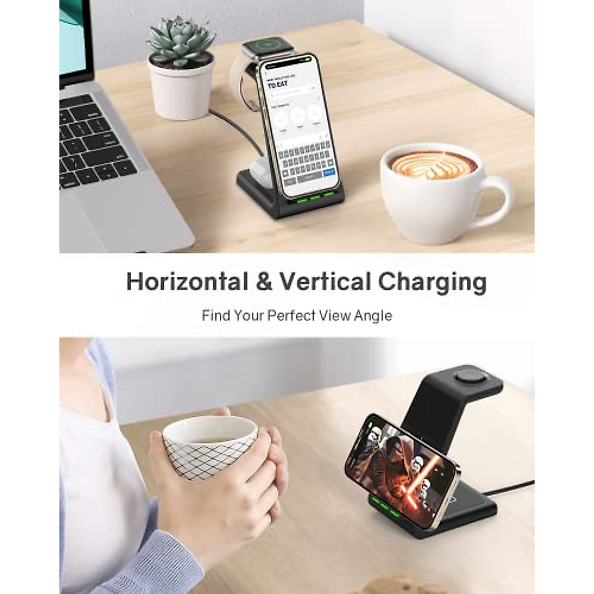 Wireless Charger Stand, CIYOYO 3 in 1 Fast Wireless Charging Station Dock for Apple Watch 8/7/6/SE/5/4/3/2, Airpods 3/2/Pro, iPhone 14/14 Plus/14 Pro Max/13/13 Pro/12/12 Pro/SE/X/XR/XS/8, Qi Phones