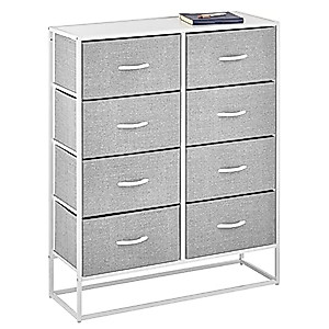 mDesign Wide Modern 8-Drawer Dresser Storage Unit, Sturdy Steel Frame, Wood Top, Easy-Pull Wood Handles/Fabric Bins, Organizer for Bedroom, Hallway, Entryway, Closet, Margo Collection, Gray