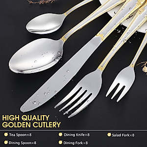 40 Pcs Gorgeous Gold Silverware Set 18/10 Stainless Steel Heavy Utensil Set Dishwasher Safe, Service for 8, Fine Silverware Flatware for Family Wedding Restaurant Hotel (Silver)