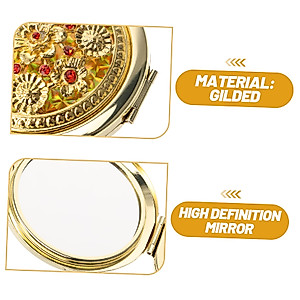 KOHARA 2pcs Hollow Makeup Mirror Wallet for Women Round Vanity Mirror Wallets for Woman Womens Purse Foldable Compact Mirror Mini Compact Mirror Small Makeup Mirror Cosmetic Mirror (Golden 7x7x18cm)