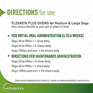 Vetoquinol Flexadin Plus Hip and Joint Supplement for Dogs, Glucosamine and Chondroitin for Dogs, Contains MSM and Chondroitin for Joint Support for Medium to Large Dogs Over 30lbs, 90ct