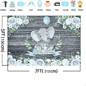 AIBIIN 7x5ft Baby Elephant Baby Shower Backdrop for Boy Rustic Wood Blue Floral Elephant Baby Shower Background Elephant Newborn It's a Boy Baby Shower Party Decorations Supplies Backdrop Banner