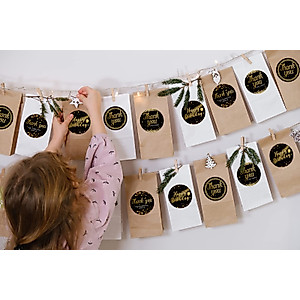 80 Pieces Black Gold Happy Birthday Thank You Stickers, Boy Girl Big Milestone Bday Party Decorate Round Party Gift Wrap Bag Label Decorations, 4 Design Stickers