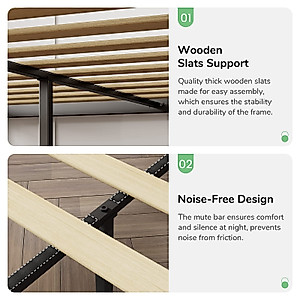 Novilla 14 Inch Queen Bed Frame with Headboard, Platform Bed Frame No Box Spring Needed, Metal Queen Size Bed Frame with Storage Space, Wooden Slats Support, Easy Assembly, Black