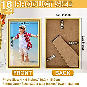 Kathfly 16 Pcs Picture Frames Simple Designed Photo Frames Modern Gold Frames for Pictures with Resin Glass for Wall Mount Tabletop Display Home Office Hotel Decoration (4 x 6 Inch)