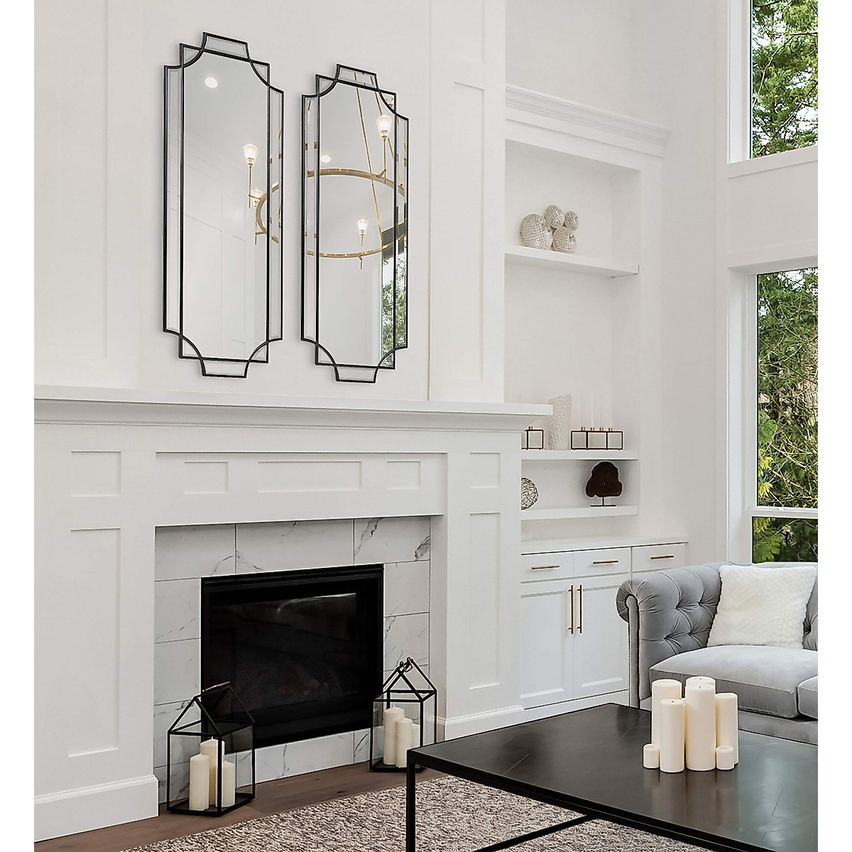 Kate and Laurel Minuette Glam Wall Mirror, 16 x 42, Black, Elegant Traditional Home Decor with A Boho Charm