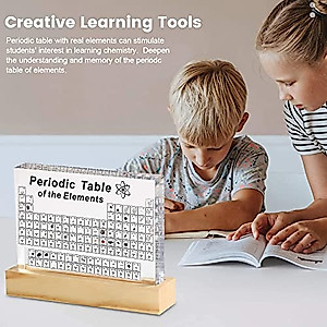 Periodic Table with Real Elements Inside, Transparent Acrylic Specimen Display Board Size 6.3 × 4.7 × 1.1 Inches Periodic Table Ornament for Child Education (with Rechargeable Lantern Base)