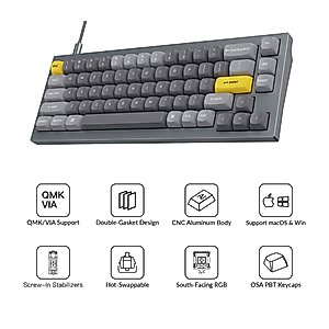 Keychron Q2 Wired Custom Mechanical Keyboard, QMK/VIA Programmable Macro, Full Aluminum, Hot-Swappable Gateron G Pro Red Switch, 65% Layout Double Gasket Compatible with Mac and Windows - Grey