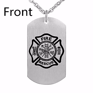 Firefighter Prayer Fire Rescue Brushed Steel Dog Tag Pendant Necklace Gift Jewelry