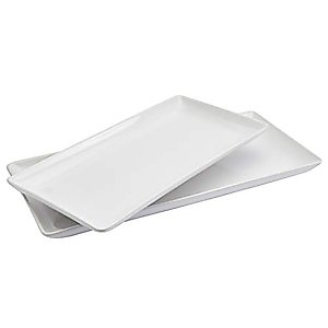 Denmark Tools For Cooks Blanc de Blanc White Serveware- Nested Platters Serving Dining Elegant Simple Microwave Dishwasher Safe, 2 Piece Narrow Rectangular Platter Set (19" & 16")