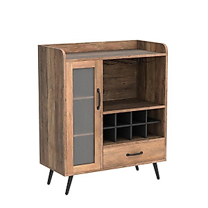 Giantex Bar Cabinet with Wine Rack, Coffee Bar Buffet Cabinet with Storage, Drawer, Glass Holder, Cupboard Wood Sideboard for Wine Bottle, Liquor, Farmhouse Kitchen Dining Room Furniture