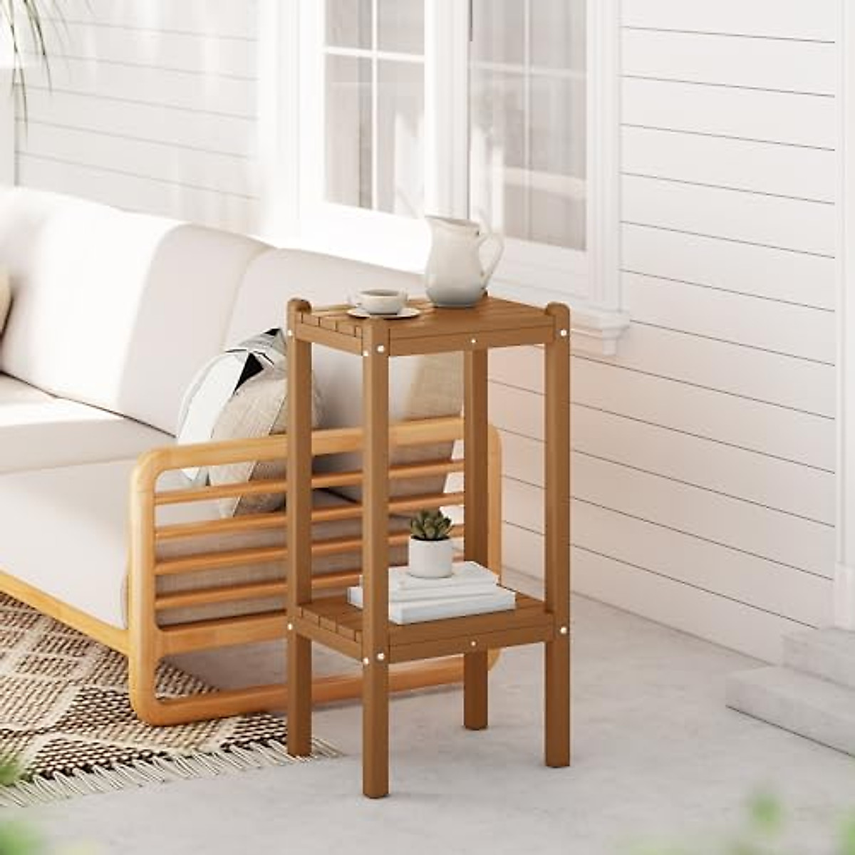 WestinTrends Malibu 36" Outdoor Adirondack HDPE 2-Tier Patio Side Table, Teak