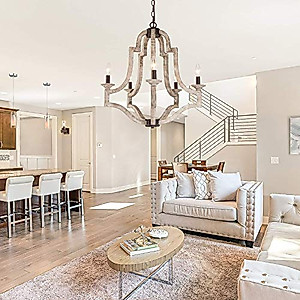 LOG BARN Farmhouse Chandelier, Wood Chandelier Lighting for Kitchen Island, Dining Room, 5-Light, 23” W