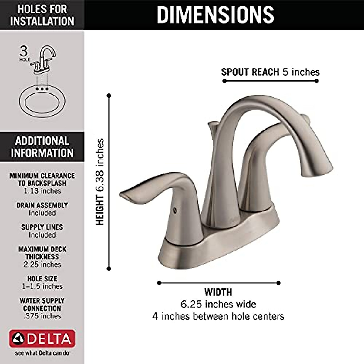 Delta Faucet Lahara Centerset Bathroom Faucet Brushed Nickel, Bathroom Sink Faucet, Diamond Seal Technology, Metal Drain Assembly, Stainless 2538-SSMPU-DST