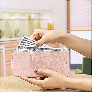 Wallet - Lightweight Zippered Minimalist Wallet with Clear ID Window - Water-proof Vegan Leather Mini Coin Purse Wallet (Rose Red)