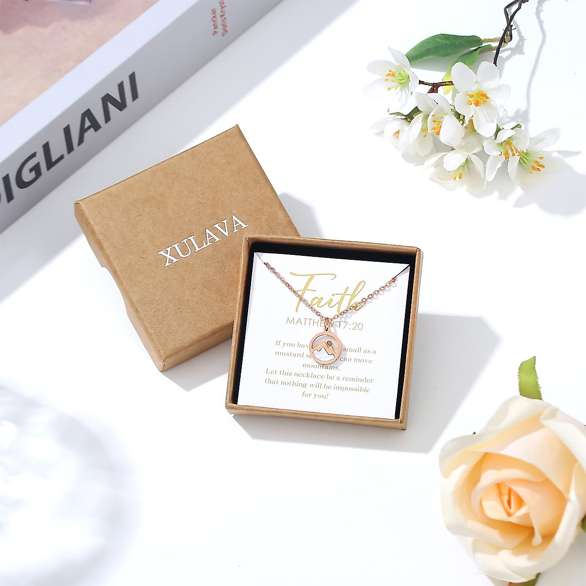 XULAVA Mustard Seed Necklace for Women Christian Gifts,Move Mountains Shell Necklaces Mothers Valentines Day Gifts Christian Faith Jewelry for Women,Rose Gold