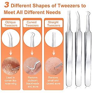 Pimple Popper Tool Kit, IUMAKEVP 15 PCS Professional Stainless Steel Blackhead Remover Comedone Extractor Tools for Removing Zit on Face - Acne Removal Kit with Metal Case (Silver)