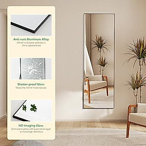 NEWBULIG Full Body Mirror Floor Mirror - 59 x16 inch Full Length Mirror with Aluminum Alloy Frame for Bedroom Living Room Standing Hanging Mirror, Black