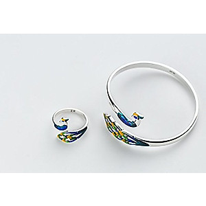 Helen de Lete Coloful Peacock Phoenix Wonder Bird 925 Sterling Silver Open Ring/Bracelet (Bracelet)