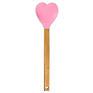 Generic Heart shaped silicone spatula – baking,stirring,pastry,kitchen utensil spoon – bamboo handle - meaningful kitchen gift idea – housewarming,mother’s day,wedding,engagement,Pink,2.8x13.4