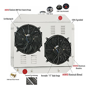 FitferaLu 3 Row All aluminum Radiator with Shroud Fan Replacement for 1966-1979 Ford Bronco F100 F150 F250 F350 F500