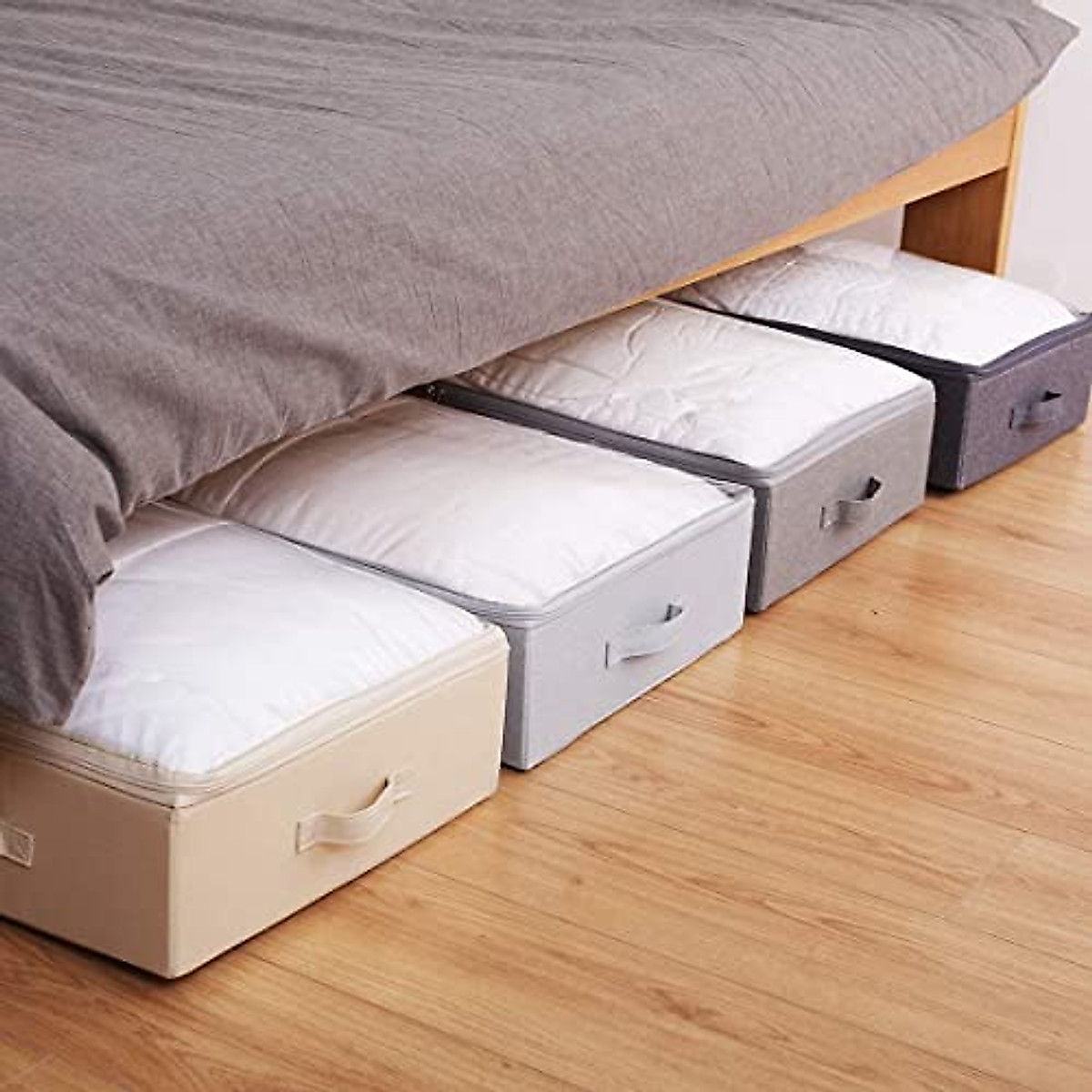 iwill CREATE PRO Ultra Large Size Underbed Storage Bins Set, Folding Washable, Good for Duvets, Blankets, Shoes, Garment Organizer, Beige