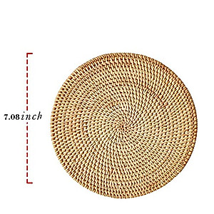 Rattan Trivets for Hot Dishes,Set of 5 PCS Kitchen Hot Pads for Coutertops,Pots and Pans,Decorative Woven Wood Place Mats for Dining Table,Heat Resistant Holders,Round Diameter 7.08" (Natural Gold)