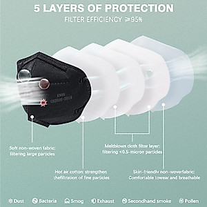 Pruk 50 Pcs KN95 Mask Adults, 5 Layers Protective Mask KN95, Cup Dust KN95 Face Masks With Nose Clip and Erloop, Safety Mask KN95 for Daily Use