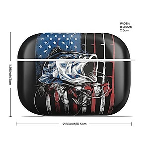 Fishing American Flag USA Bass Fish for AirPods Case Cover for AirPods Pro, Wireless/Wired Charging Protective AirPods Pro Case with Keychain, White