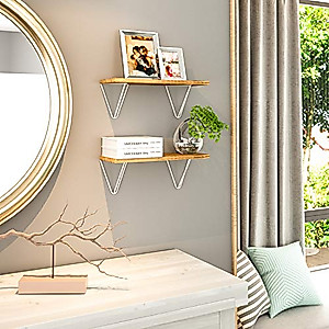 Wallniture Colmar 17"x6" Floating Shelves for Bedroom Wall Decor, Wood Wall Shelf Set of 2, Wall Bookshelf Set, Floating Shelf Natural Burnt with White Shelf Brackets