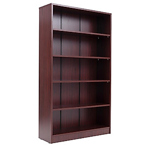 STARY 5 Shelf Mahogany Bookcase 60 inch Tall Wood Bookshelf for Bedroom