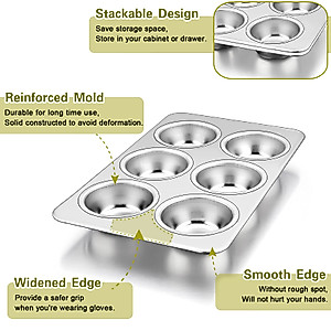 P&P CHEF Muffin Pan Cupcake Pans Set of 2, Stainless Steel Muffin Pans (6-Cups), For Mini Brownie Tart Quiches, Healthy & Durable, Quick Release & Easy Clean, Dishwasher Safe