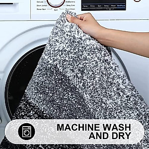 OLANLY Ombre Bath Rug and Toilet Rugs U-Shaped, Bath Rug Size 24x16 and Toilet Rugs Size 24x20 in Black, 2 Item Bundle