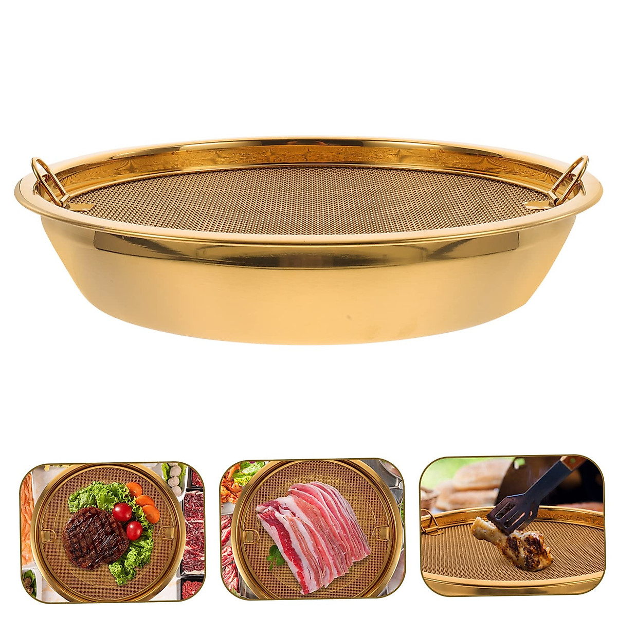 Plate,Dishes,Stainless Steel Filter Pan Korean BBQ Grill Pan Stainless Steel Container Oil Drain Container French Fries Serving Plate Convenient Fruits Plate Fruits Storage Tray Stainless Steel ( Colo