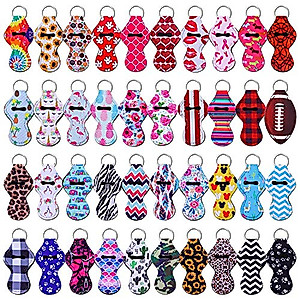 shynek Chapstick Holder Keychain, 40Pcs Lip Balm Holder Keychain Set (Neoprene, Multicolor, Women, Portable)