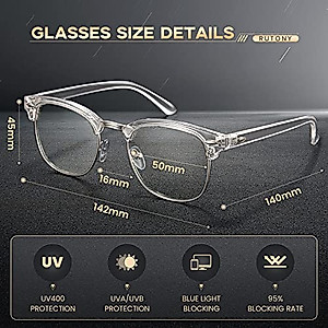 Rutony 3 Pack Blue Light Glasses Men Women, Retro Semi Rimless Anti UV400 Clear Lenses, Round Clear Computer Gaming Eyewear