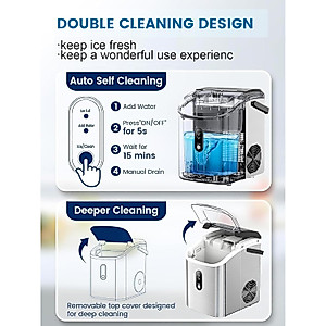 Kndko Countertop Ice Maker with Handle, 26 lbs/Day, 9pcs Bullet Ice in 6 min, Smart Self-Cleaning, Portable Ice Makers Countertop for Home/Office/Party/RV