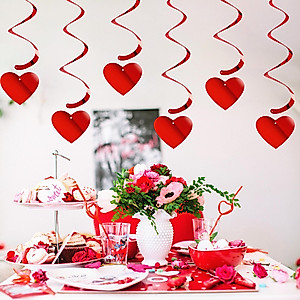 Valentines-Day Red Heart Swirls Party-Decorations - 18Pcs Romantic Special Night Galentines Hanging Streamers Garland, Girl Wedding Anniversary Baby Bridal Shower Birthday Decor Supplies Hugtmr