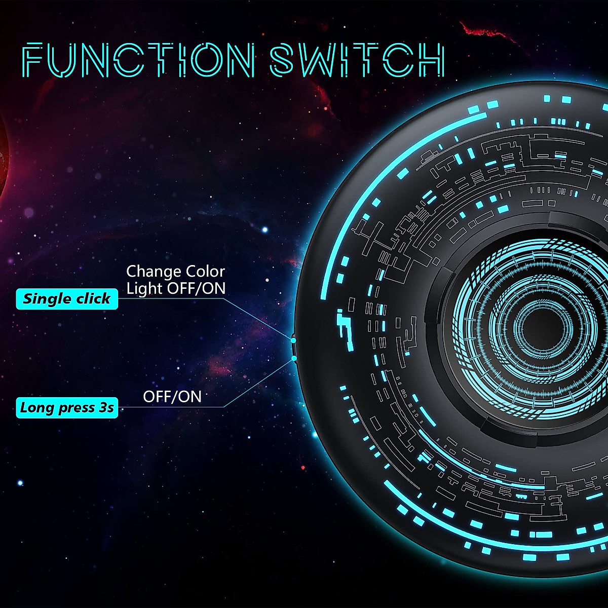 BNING Mouse Mover Device, RGB Breathing Light Mouse Jiggler Undetectable Mouse Shaker Simulator for Computer Laptop Awakening, Include USB C to USB Adapter & Charger (Black Magic Wheel)