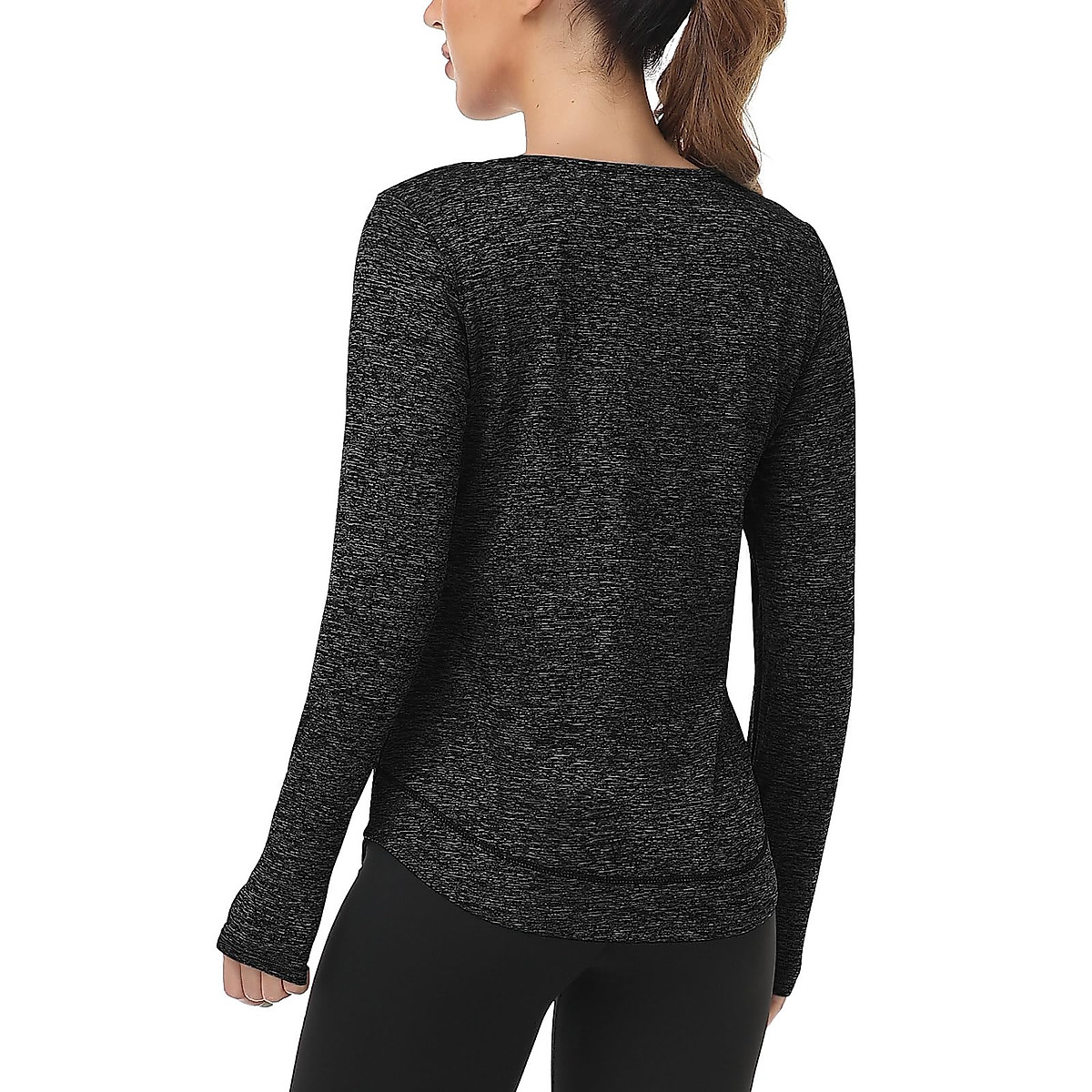 WOWENY Women Fleece Thermal Long Sleeve Workout Shirts Athletic Yoga Gym Tops Loose Fit Quick Dry Running Shirts with Thumb Holes Dark Grey XL