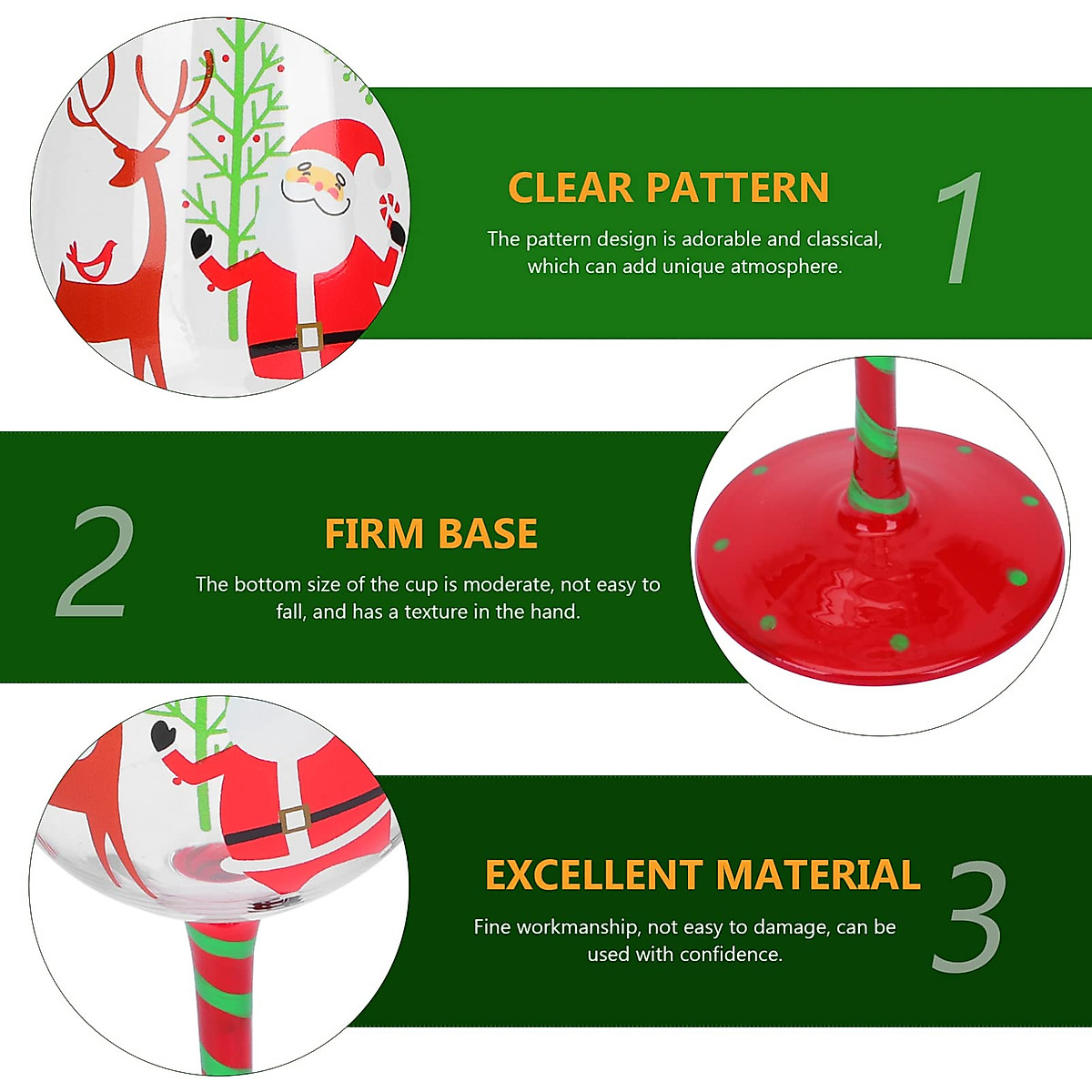 Angoily Christmas Wine Glasses with Stem, Santa Claus and Elk Glass Christmas Wine Goblets Cups for Home Bar and Nightclub, Christmas Cocktails Glasses Goblet for Xmas Holiday Wineglass Gift