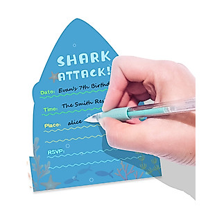 Yangmics Direct 25 Pack Shark Birthday Party Invitations with Envelopes-Double Sided -Shaped Fill-In Invitations-Shark party supplies