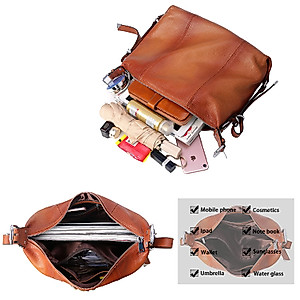 HESHE Shoulder Bag Designer Soft Genuine Leather Handbags for Women Hobo Crossbody Bags Tote Purse Zipper Work Bag(Sorrel)