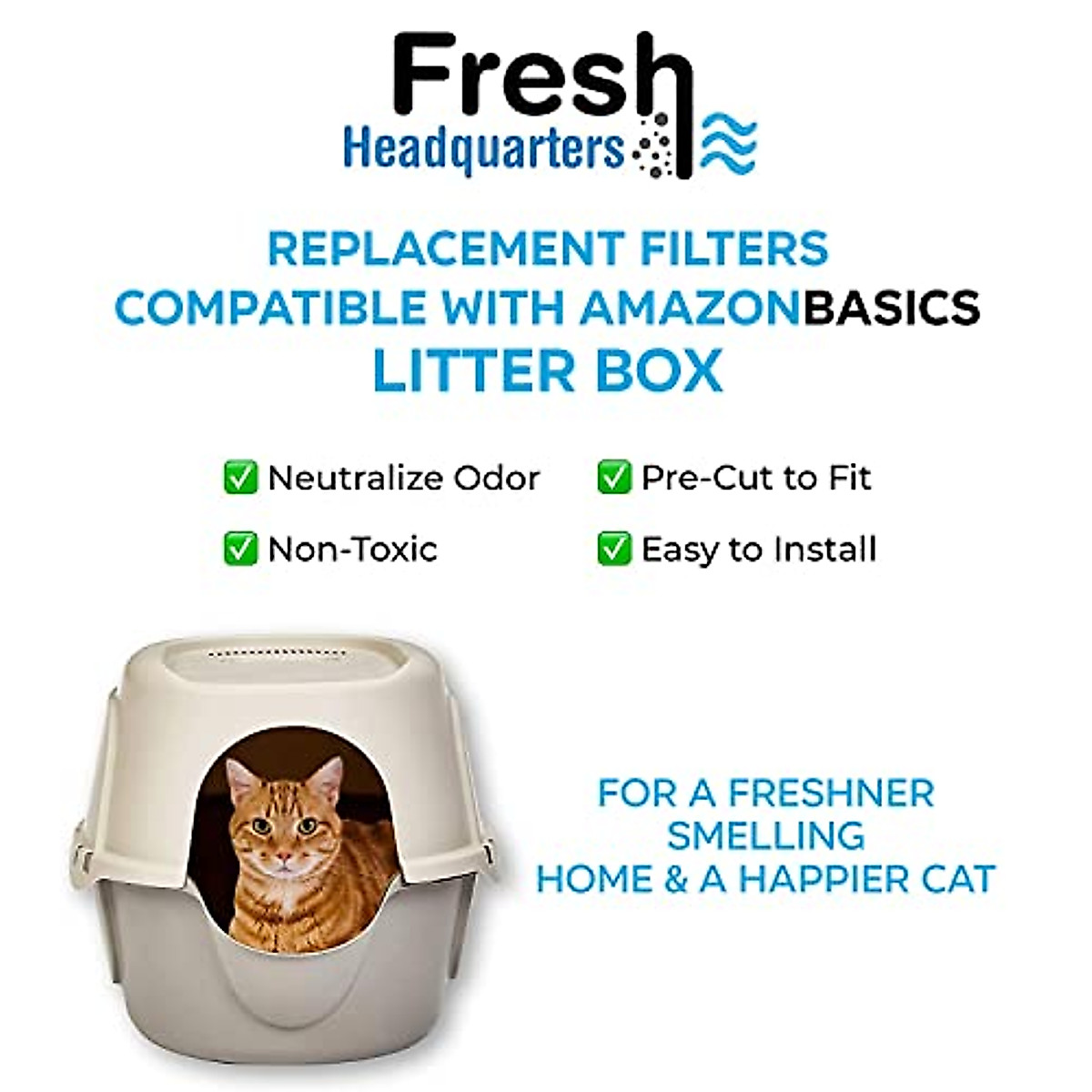Activated Charcoal Replacement Filters Compatible with AmazonBasics Hooded Covered Cat Litter Box 6 Pack– Eliminate up to 99% of Odors to Keep Your Home Fresh