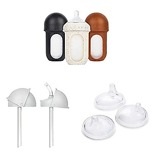 Boon NURSH Reusable Silicone Baby Bottles & NURSH Silicone Straw Conversion Top, Straws for NURSH Baby Bottles & NURSH Silicone Sippy Cup Lid, 6 Months and up
