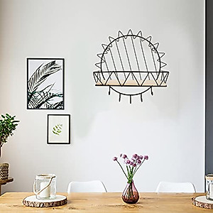 HEALLILY Floating Shelves with 5 Hooks Black Iron Wire Wall Decor Rustic Wall Shelf Rack Wall Mounted Hanging Storage Shelf for Bathroom Bedroom Kitchen Living Room Office