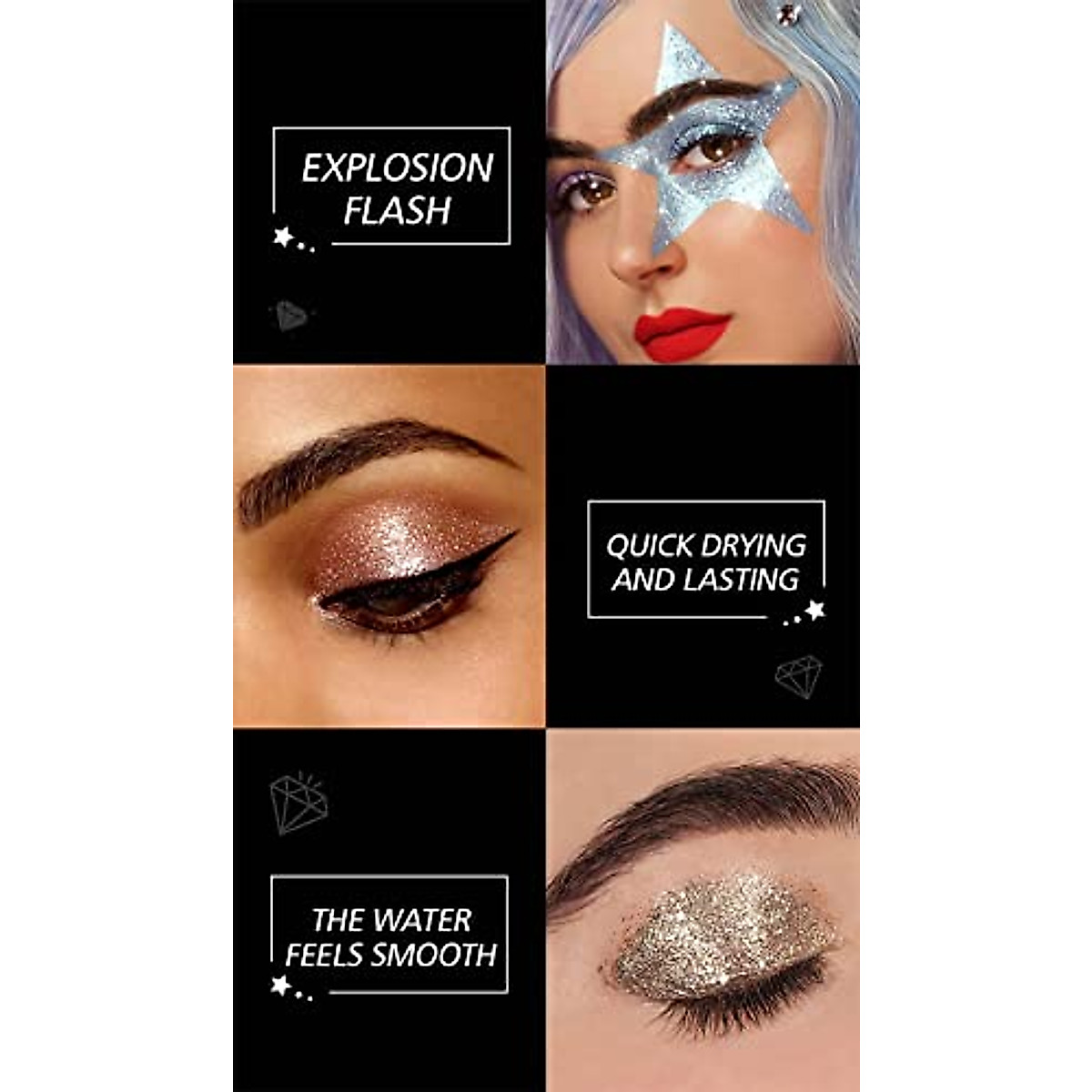 SUMEITANG 10 Colors Liquid Eyeshadow Metallic Glitter Eyeshadow Set Diamond Shimmer Sparkling Smokey Eye Looks Quick-Drying Waterproof Long Lasting for Women Eye Makeup Gift Kits