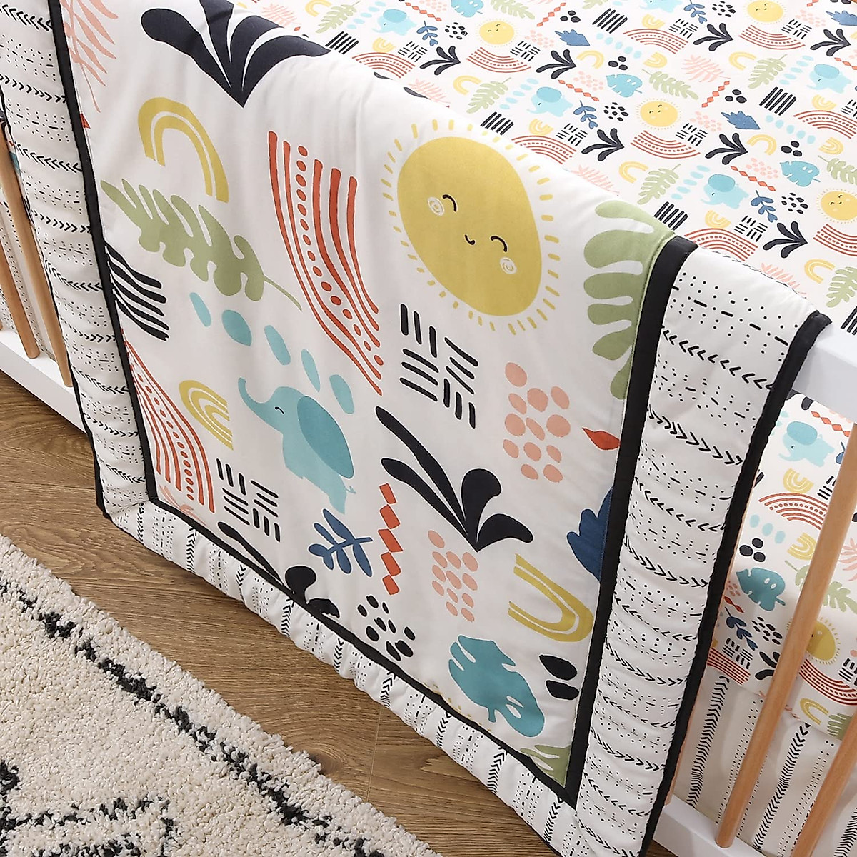 The Peanutshell Boho Crib Bedding Set for Baby Boys or Girls | 3 Piece Unisex Nursery Set | Crib Blanket, Fitted Crib Sheet, Crib Skirt