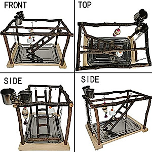 Tfwadmx Parrots Playstand Bird Play Gym Cockatiel Playground Wood Perch Stand Climb Swing Ladders Chewing Toys with Feeding Cups Exercise Activity Center for Conure Cockatiel Lovebirds