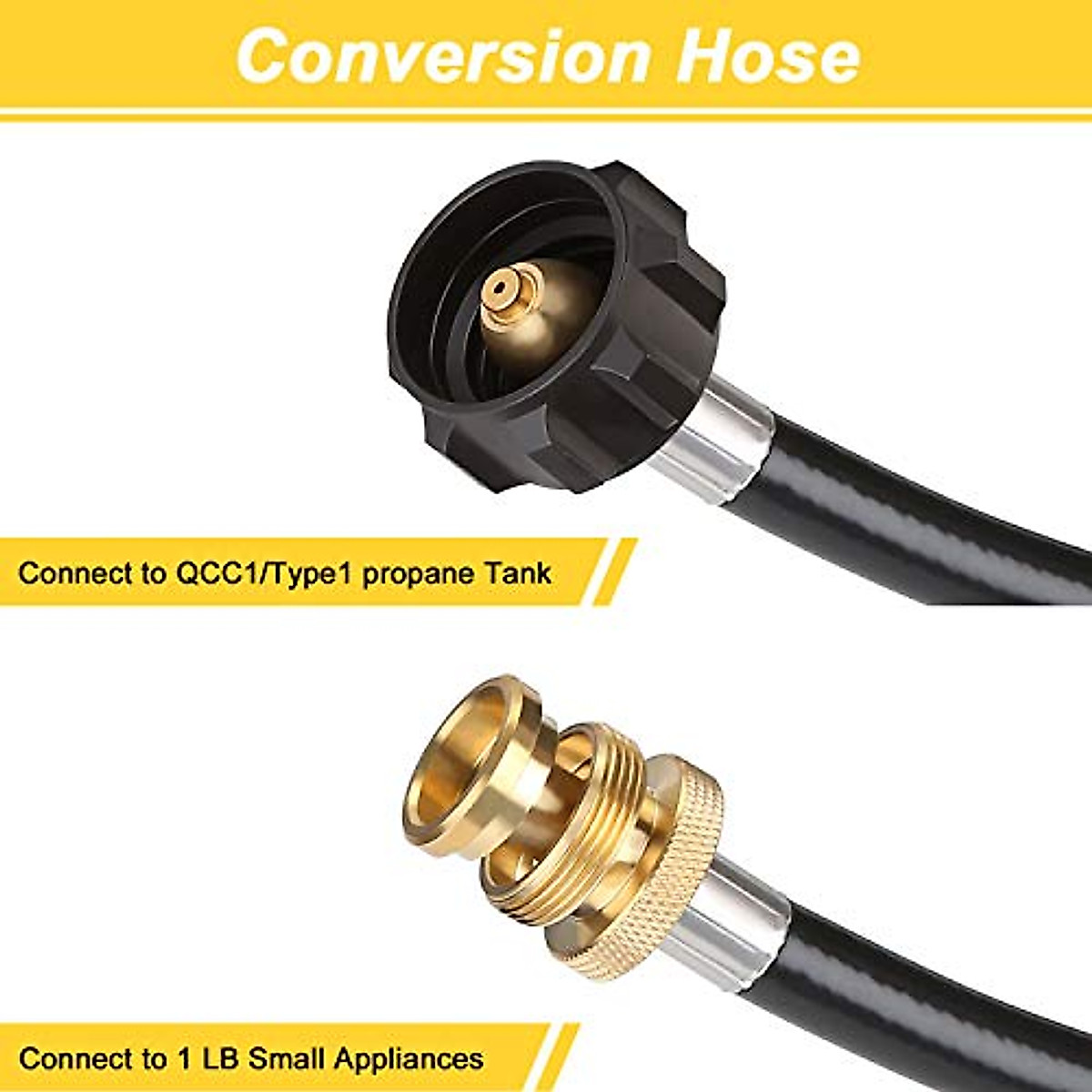 WADEO 8 Feet Propane Adapter Hose with QCC1/Type1 Tank Connects 1 lb Portable Appliance to 1-20lb Propane Tank for Weber Q Grill, Coleman Grill, Camp Stove and More